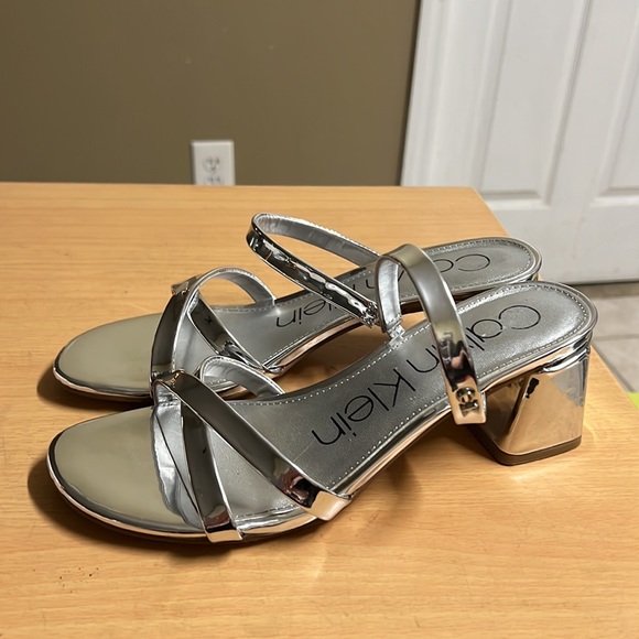 Calvin Klein | Shoes | Calvin Klein Silver Sandal Slides 85 | Poshmark
